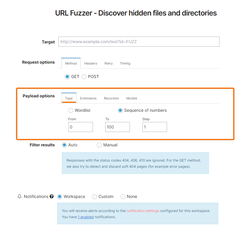 Sequence of numbers as payload (URL Fuzzer)